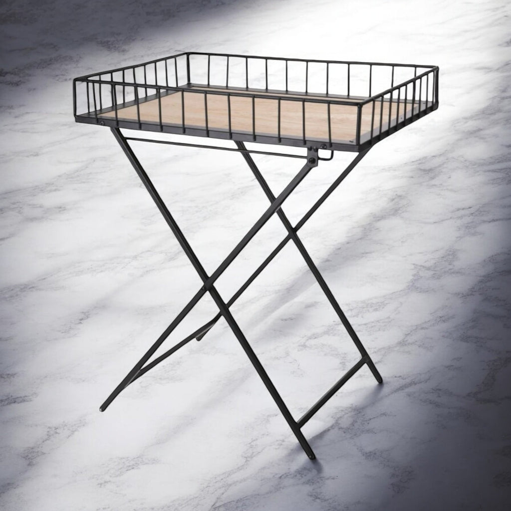 Folding Coffee Table Black Metal & Wood Side Table Small – Cherish Home