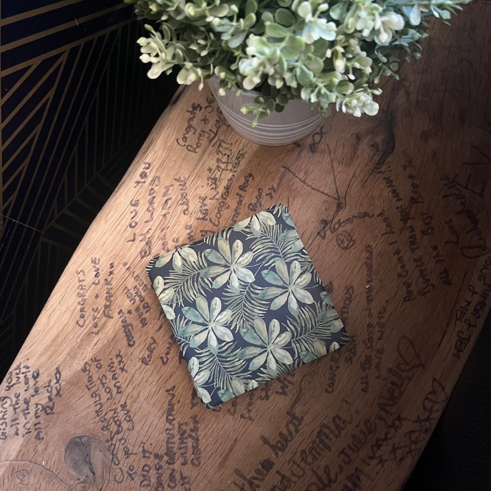 Modern Umbrella Green Leaf Ceramic Coaster Set