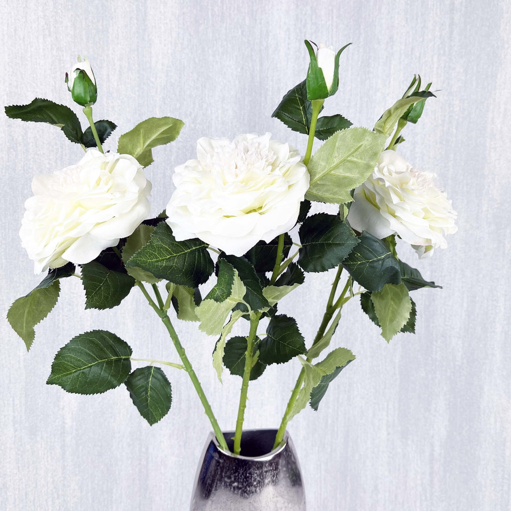 White Garden Rose Spray Artificial Flower - Decorative, Indoor, 68cm ...